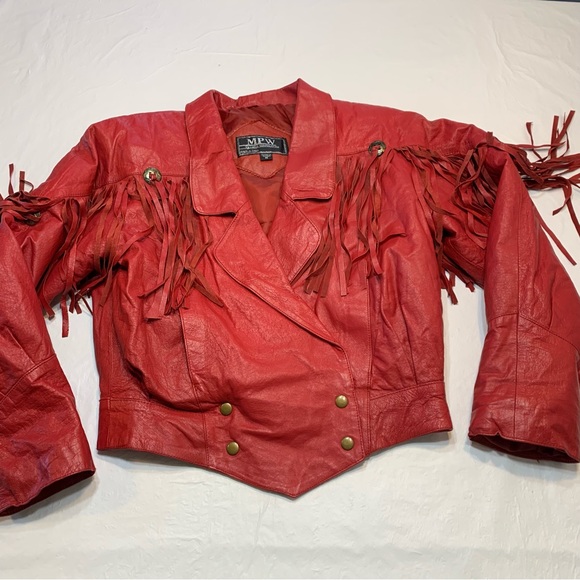 MPW | Jackets & Coats | Vintage Mpw Red Leather Fringe Western Jacket ...